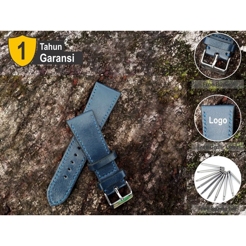 Jual Tali Jam Asli Kulit Pullup Custom Grafir Logo Warna Biru TJ3223 ...