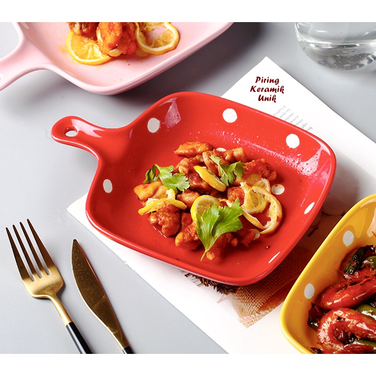 Jual Piring Saji Unik MOTIF POLKADOT Ada Tangkai Pegangan Bisa Masuk ...