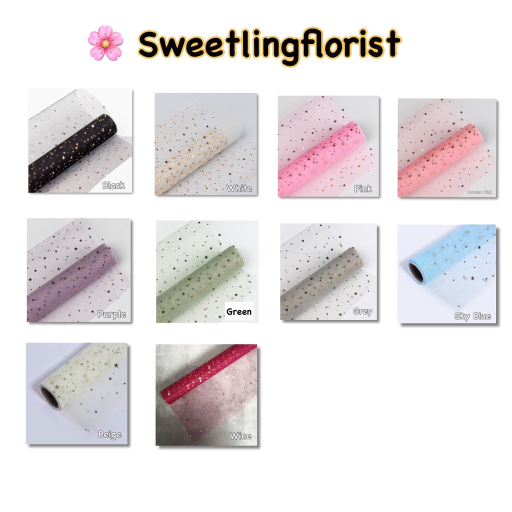 Jual Flower Wrapping Paper Jaring Motif Bulan Bintang Lembaran 48 x ...