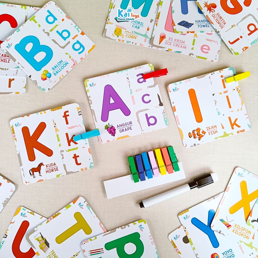 Jual Find and Clip Angka/ Huruf (26 Kartu free Jepit Kayu dan Spidol ...