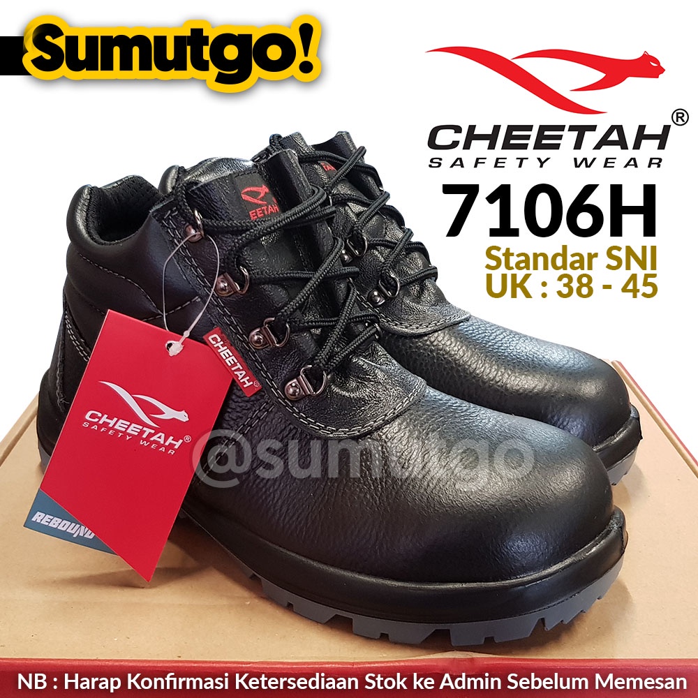 Jual [ TERLARIS ] Cheetah 7106H Sepatu Safety Semi Boot Bertali Hitam / Safety Boots Lace Up ...
