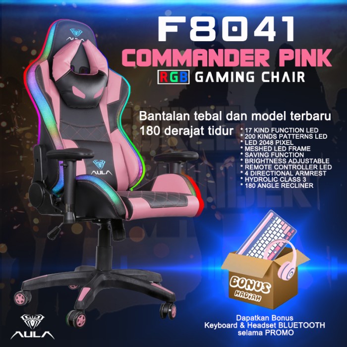 Jual Kursi Kursi Gaming/Gaming Chair Rgb Led Aula Commander F-8401 Pink ...