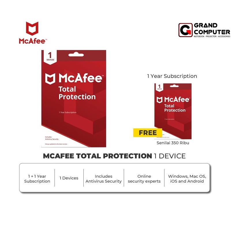 Jual MCAFEE TOTAL PROTECTION 1 Device (1 Year + Free 1 Year) 2 Product ...