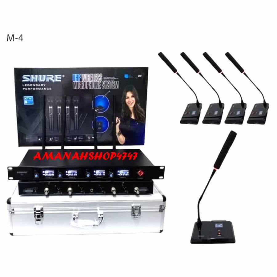Jual MICROPHONE MEJA WIRELESS M4 MIC CONFERENCE PODIUM + KOPER | Shopee ...