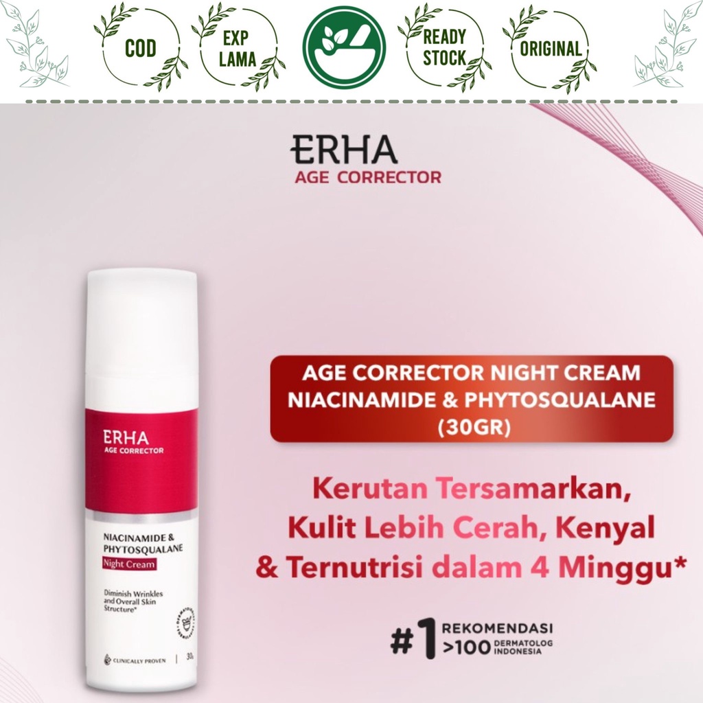 Jual ERHA AGE CORRECTOR NIGHT CREAM 30GR KRIM MALAM KERUTAN CERAH NIACINAMIDE | Shopee Indonesia