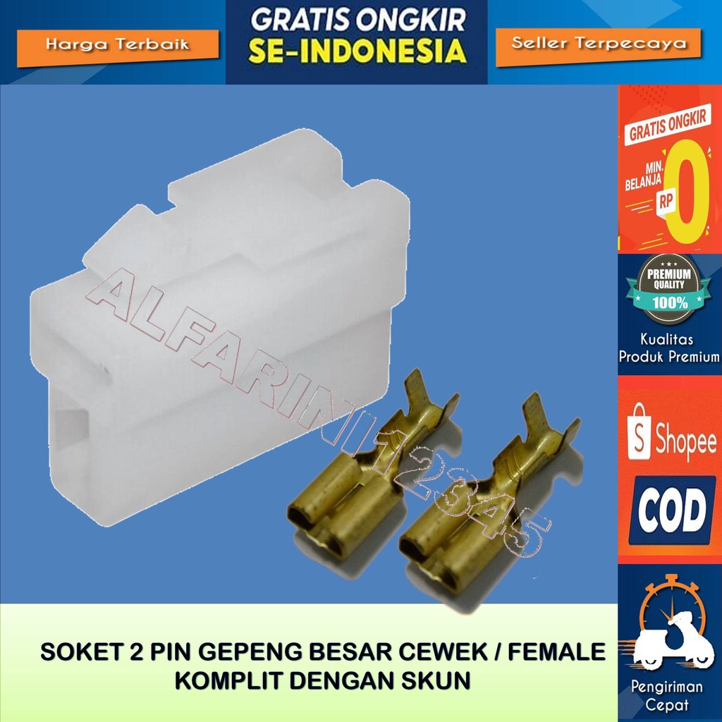 Jual Soket Kabel 2 Pin Besar Cewek Female Komplit Dengan Skun Bahan ...