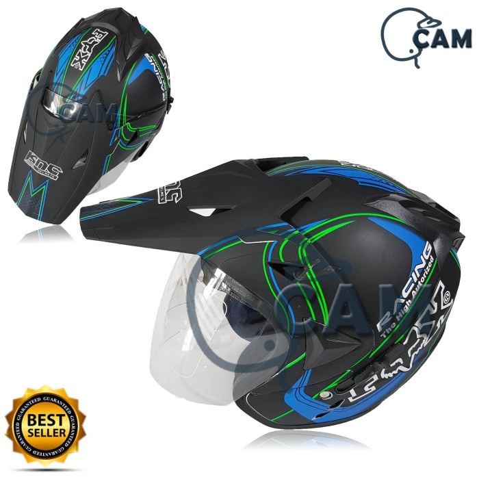 Jual Helm motor SNI 2 kaca KNC trail cross Turbo black doff biru bukan ...