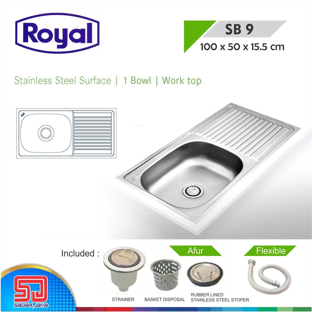 Jual Royal Kitchen Sink SB 9 Wastafel Dapur Bak Cuci Piring 1 Bowl Sayap Pengering Peniris ...