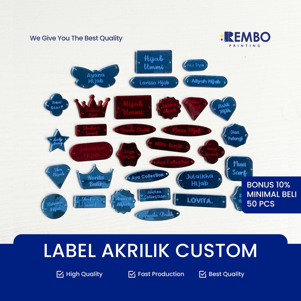 Jual Label Akrilik Rebranding Hijab Custom / Baju / Gamis / Label Baju ...