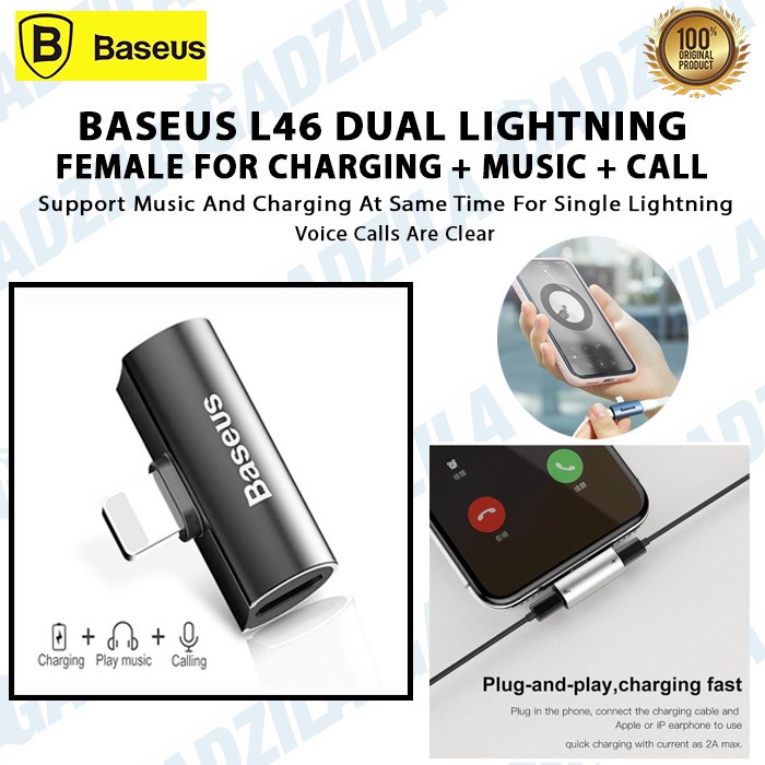 Jual [ BASEUS ] audio Converter Iphone Male to Dual IP Female Adapter ...