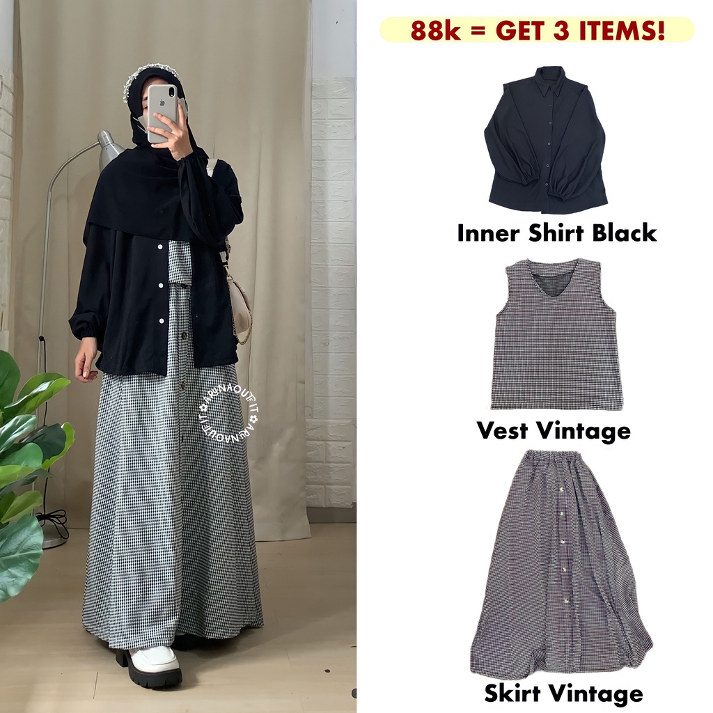 Jual ARUNAOUTFIT - ONE SET VINTAGE (1 SET KEMEJA INNER + VEST + ROK ...