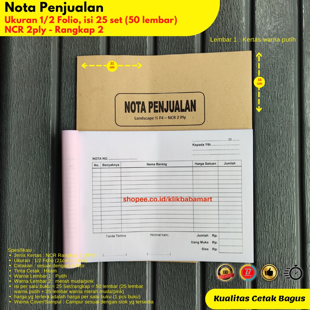 Jual NOTA BON PENJUALAN LANDSCAPE NCR 1/2 FOLIO RANGKAP 2 PLY | Shopee ...