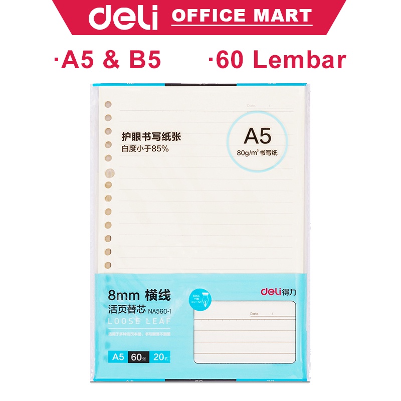 Jual Deli Kertas Isi Ulang A5 B5 Binder isi 60 lembar 80GSM Notebook ...