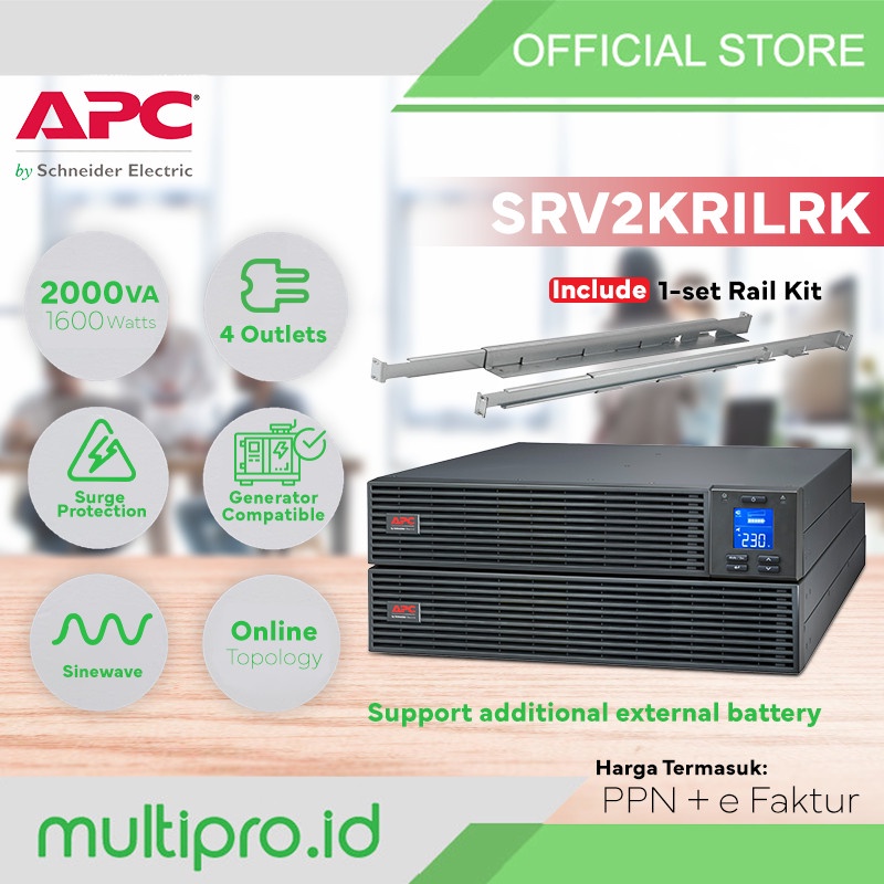 Jual UPS APC Online 2000VA SRV Rackmount Long Backup + Rail Kit ...