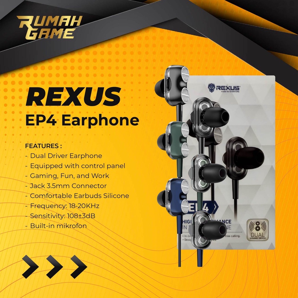 Jual Rexus Earphone Gaming EP4 Dual Driver With Mic | Shopee Indonesia