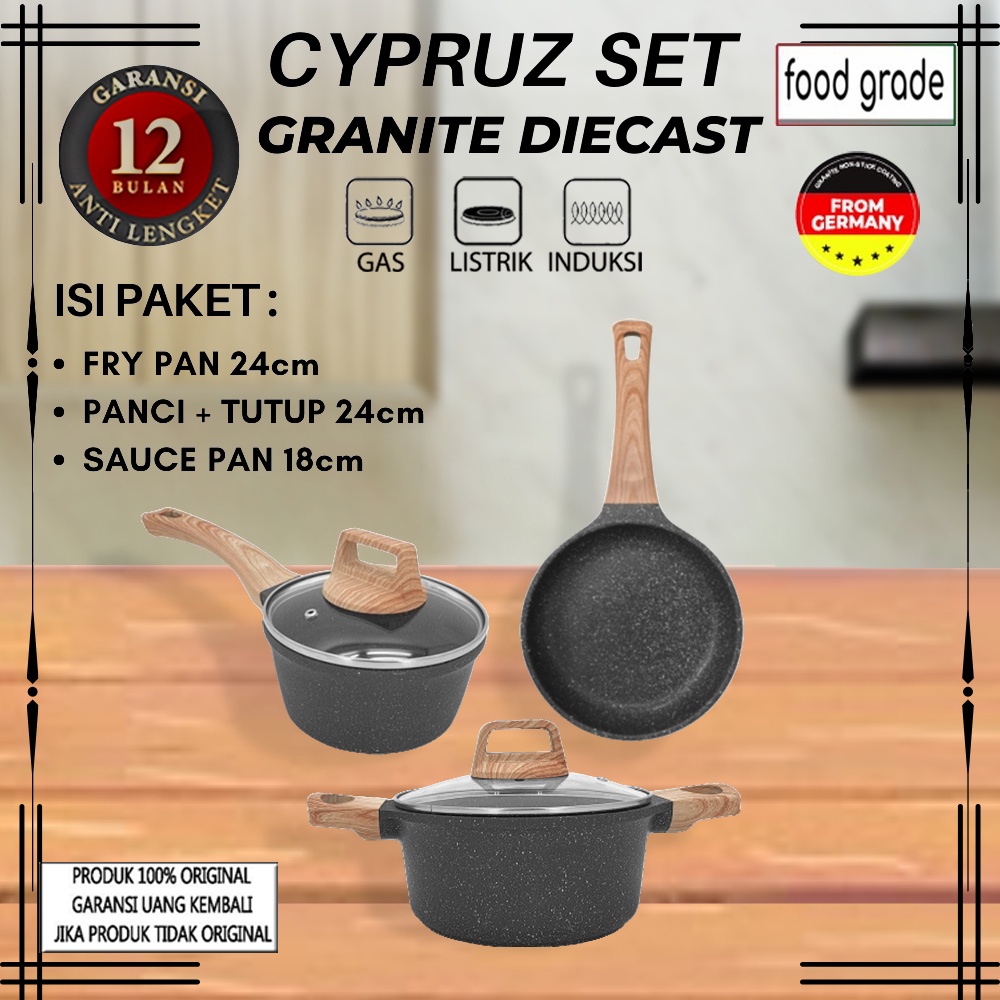 Jual Cypruz Cookware Panci Set Granite 5 pcs Kuali Gagang iNDUKSI PI ...