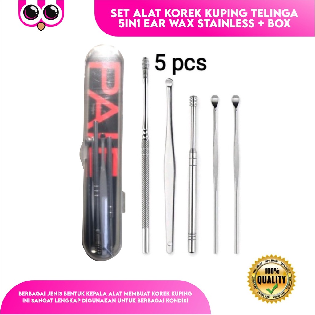 Jual SET ALAT KOREK KUPING TELINGA 5IN1 EAR WAX STAINLESS + BOX ...