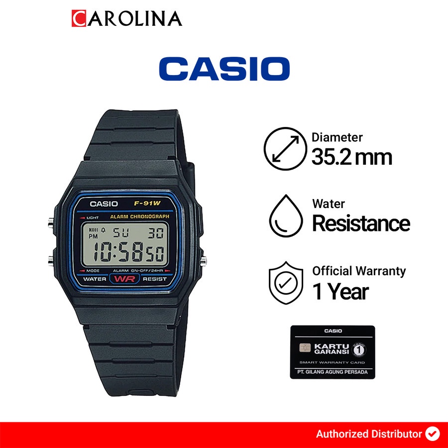 Jual Jam Tangan Pria Casio General F-91W-1D Classic Digital Dial Black Resin Band | Shopee Indonesia