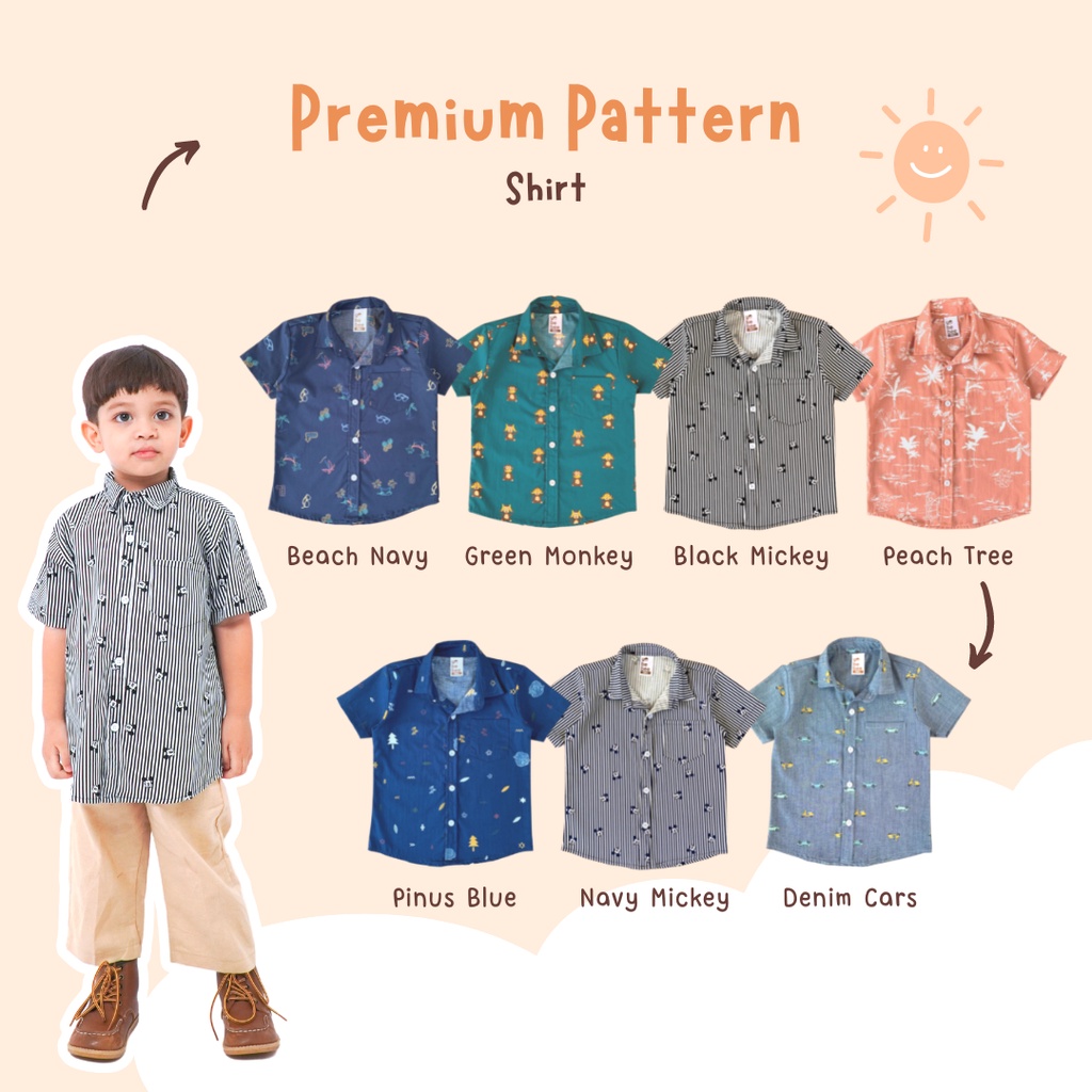 Jual Kemeja Anak Katun Motif Premium Pattern Usia 1-8 Tahun Yobebee ...