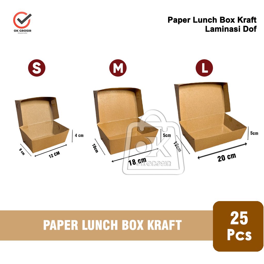 Jual Paper Lunch Box Kraft / Kotak Makanan / Kemasan Makanan (25 pcs ...