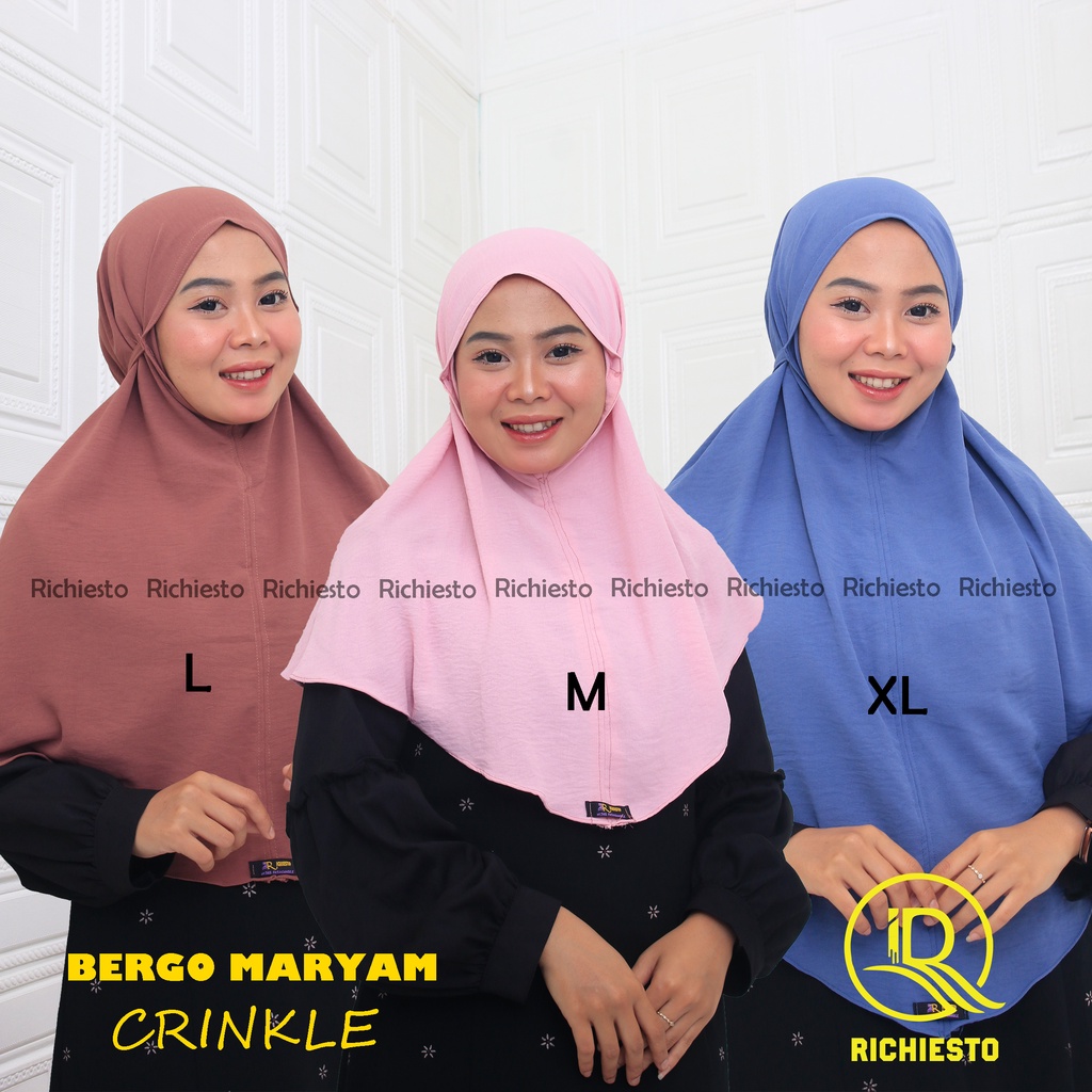 Jual Bergo Maryam Crinkle Airflow Non Ped Ukuran M L XL Hijab Instan Bergo Tali | Shopee Indonesia