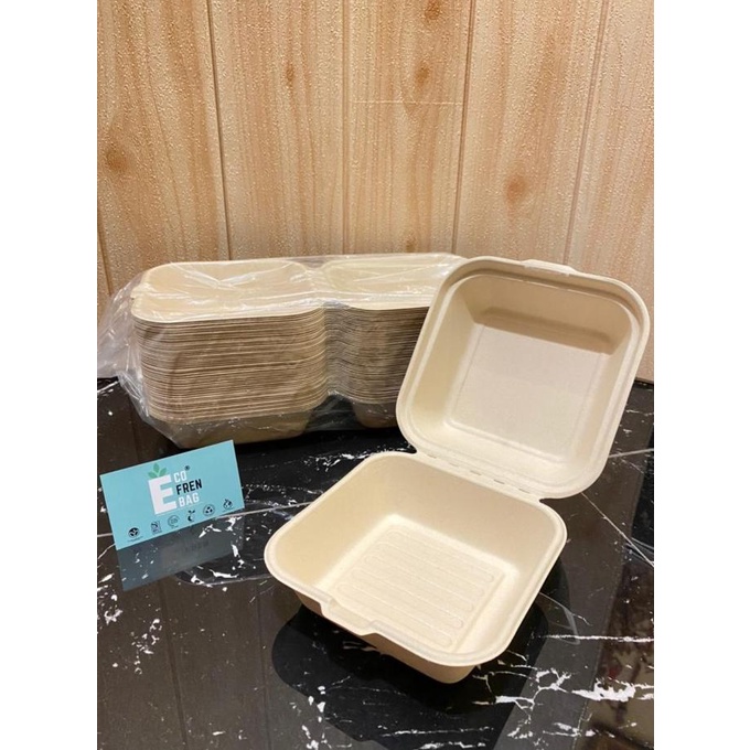 Jual Bagasse Burger Box Lunch Box Kotak Tart Mini 450 ml/ 6" Takeaway ...