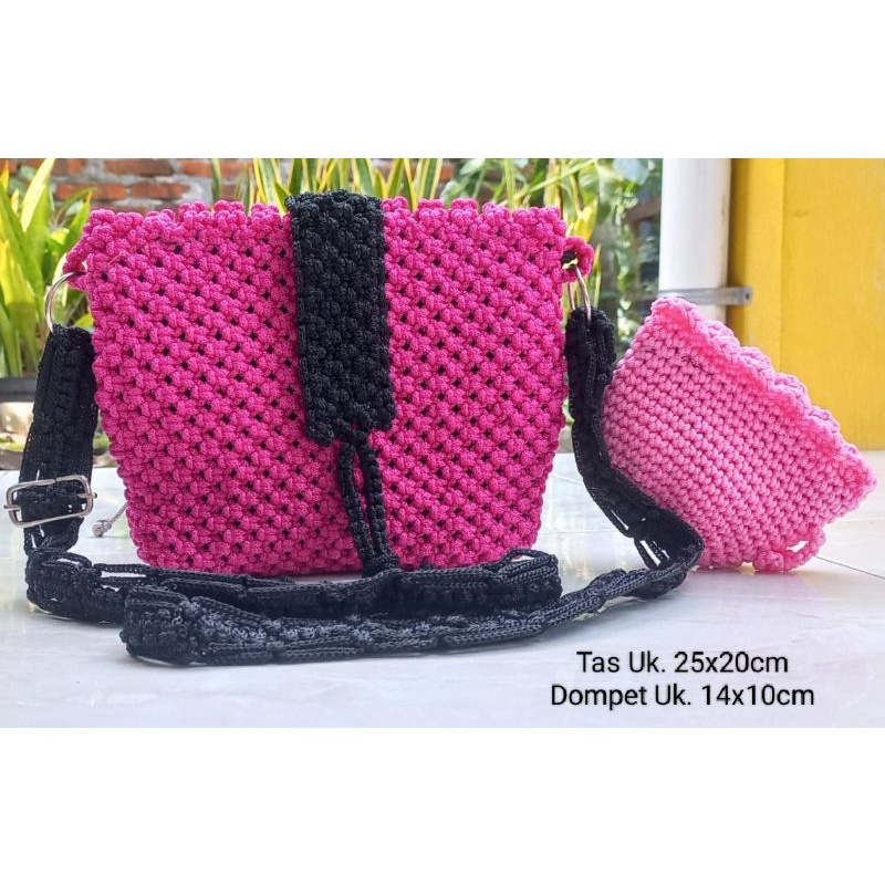 Jual Tas Rajut Tutup Lonceng Tas Tali kur Selempang Wanita Motif Polos ...