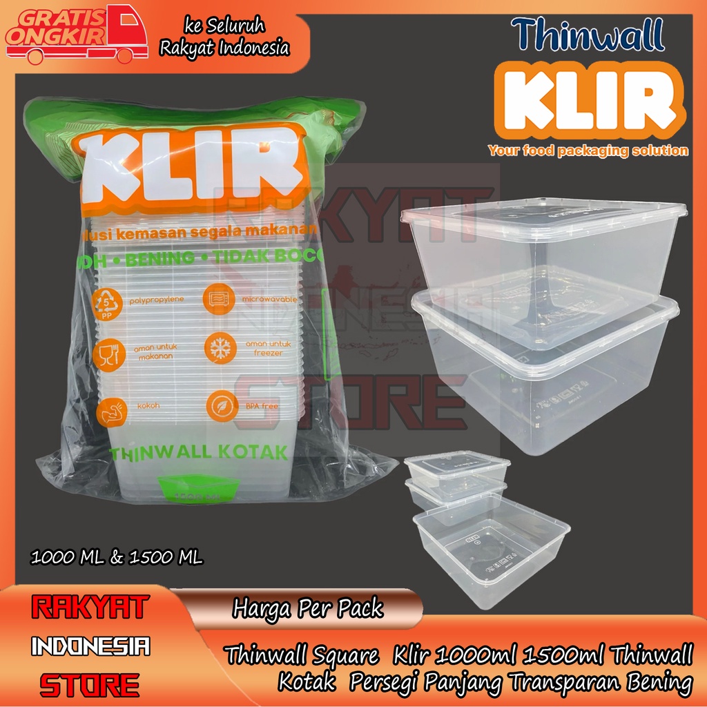 Jual Thinwall Square Klir 1000ml 1500 Ml Box Kotak Makan Kue Salad