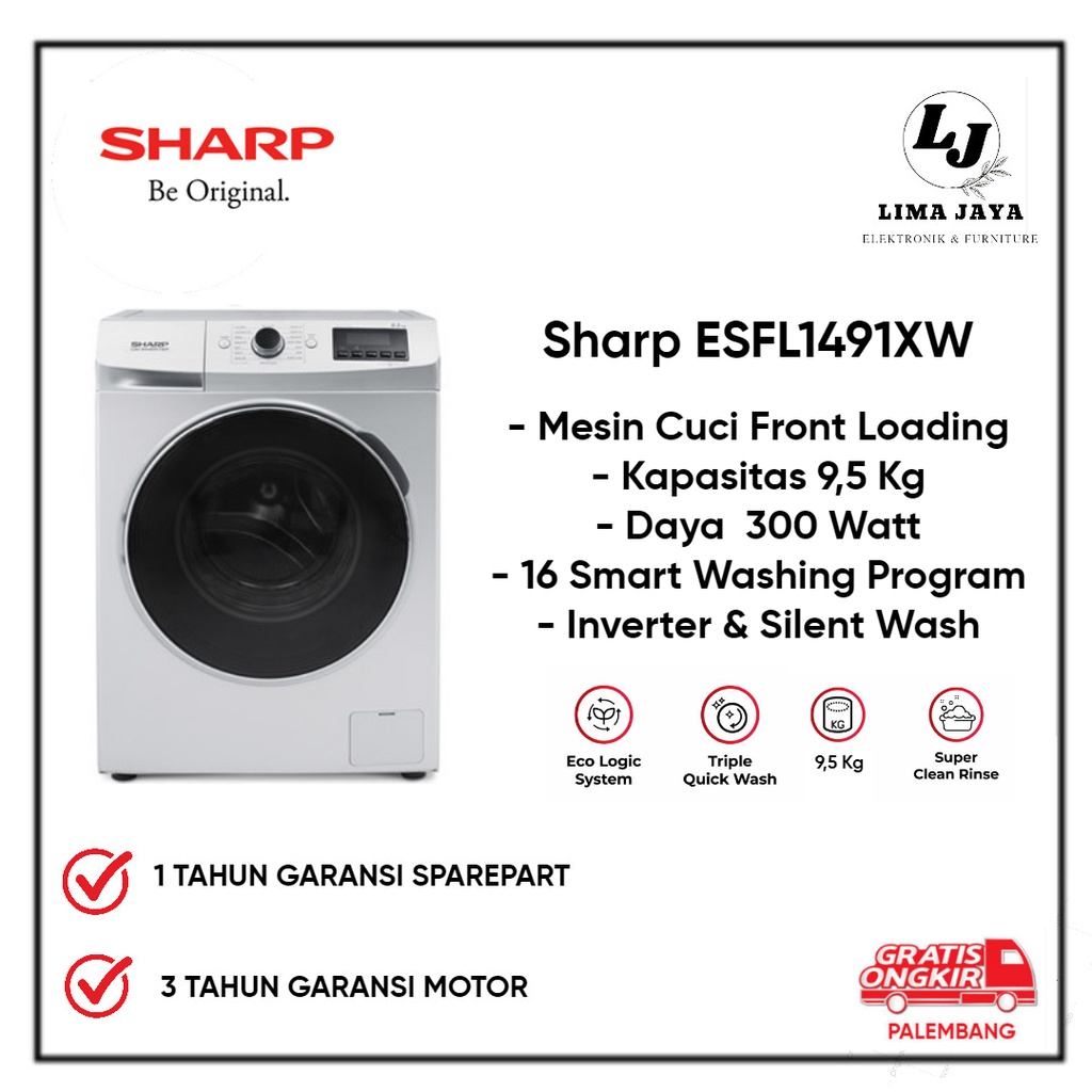 Jual Mesin Cuci Front Loading SHARP ESFL1491W Mesin Cuci Inverter 1 ...