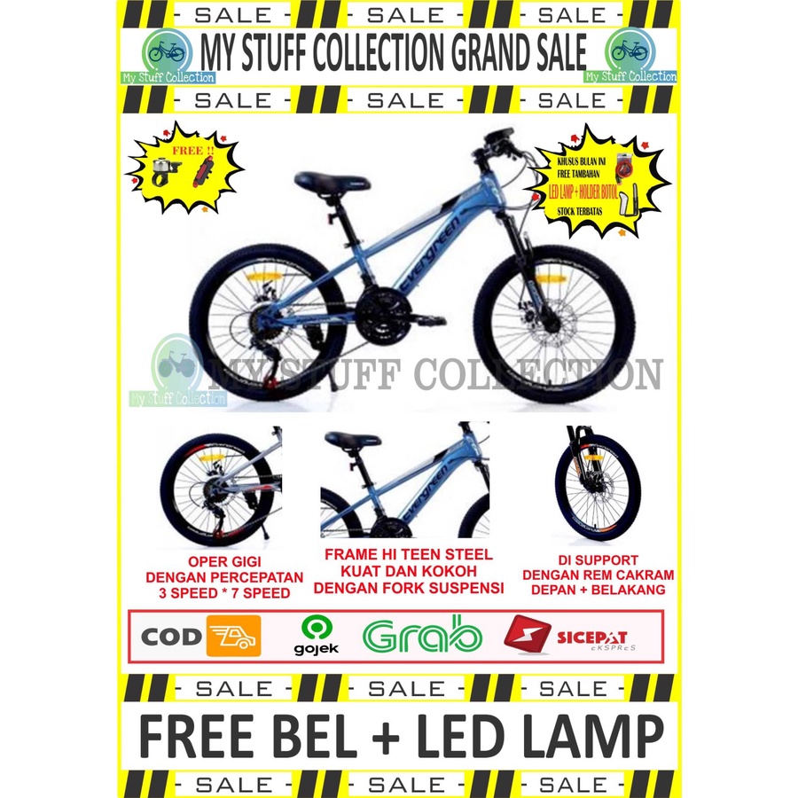 Jual SEPEDA GUNUNG EVERGREEN RANGER UKURAN 20 INCH 3 * 7 SPEED DISC ...