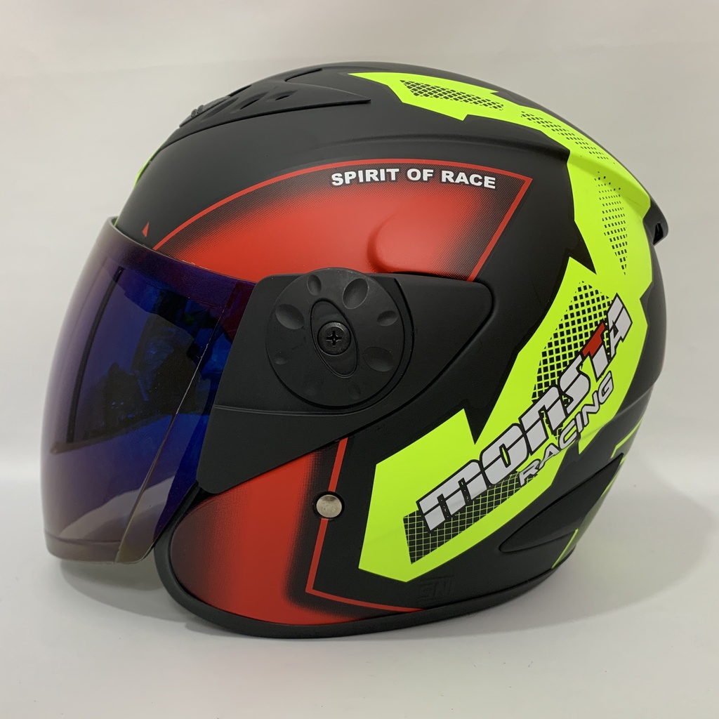 Jual Helm Vision Monsta X13 Merah Kuning Doff - Kaca Iridium Silver ...