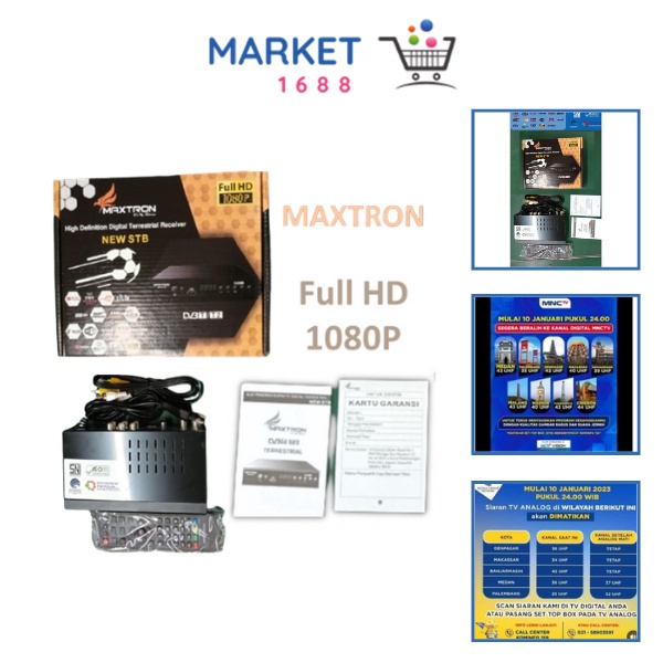 Jual MARKEET1688 Set Top Box STB DVB T2 Maxtron Receiver TV Tabung Analog Ke TV Digital Full HD ...