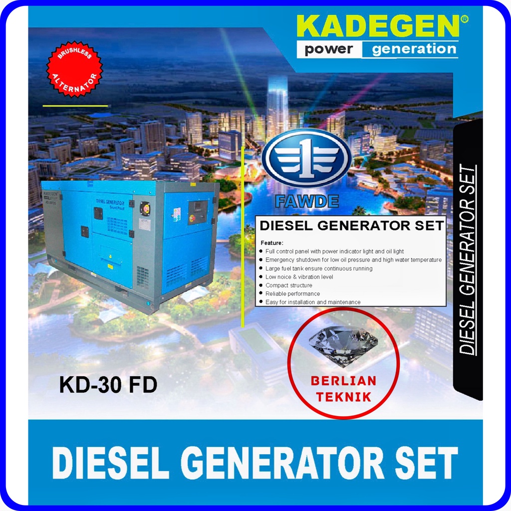 Jual Diesel Generator Silent Mesin Genset Kadegen + Fawde KD 30 FD | 30 ...