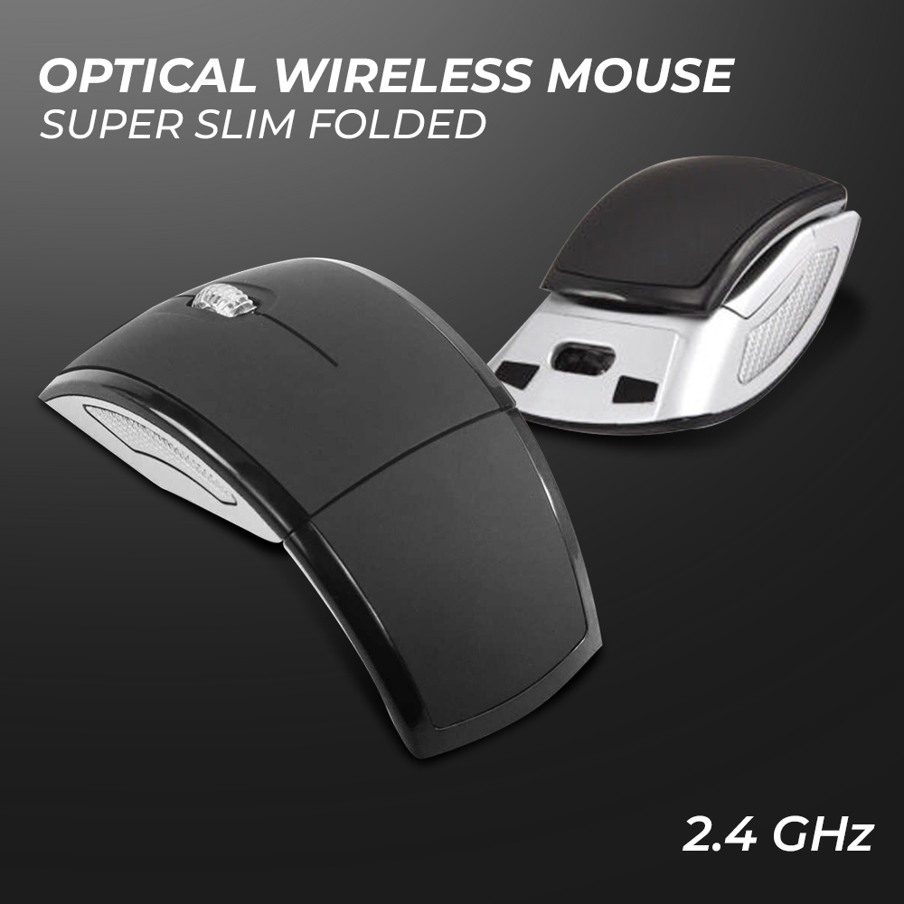 Jual Mouse Lipat Folded Super Slim Optical Wireless Mouse 2.4GHz Hitam ...