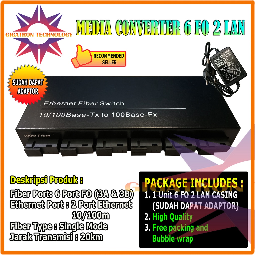 Jual Media Converter Fiber Optic 6 Port FO 2 Port LAN 10/100 Full Body / Switch Fiber Optik 6 FO ...