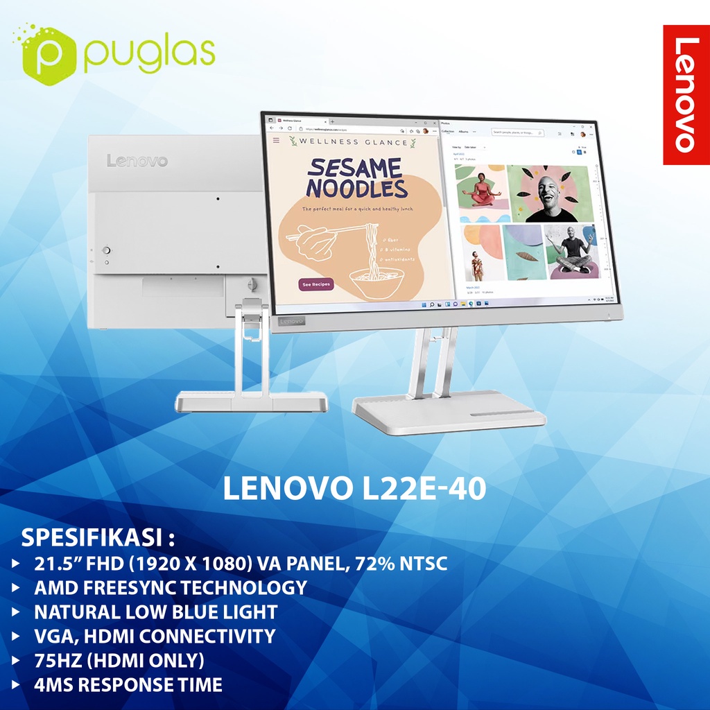 Jual Monitor LED Lenovo L22e-40 VA FHD VGA HDMI 21.5" Laptop PC ...