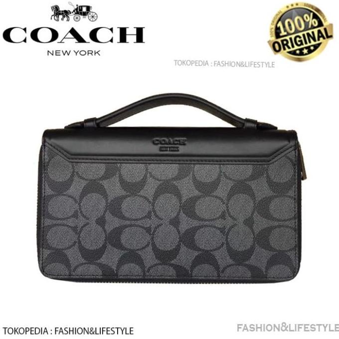 Jual Coach Wallet Organizer Double Zip In Signature Leather Black ...