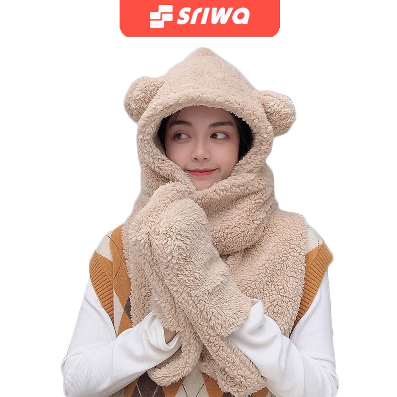 Jual SRIWA Topi Syal Bulu Panjang Musim Dingin Syal Beruang Wol Wanita ...
