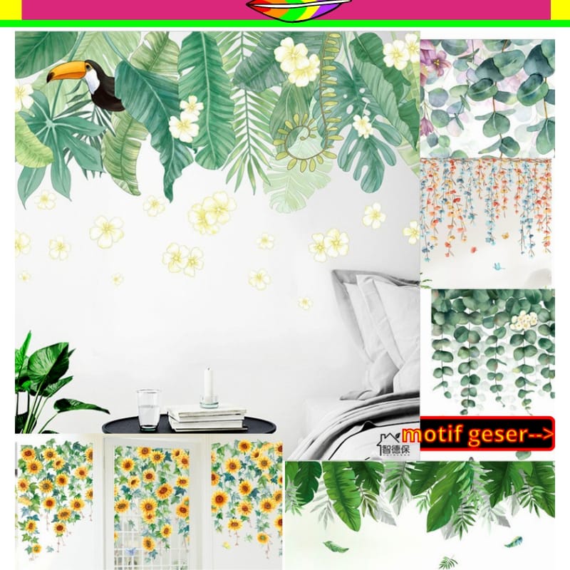 Jual WALL STIKER STICKER DINDING SALUR SULUR DAUN HIJAU BUNGA PUTIH POHON JUNTAI STIKER KACA ...