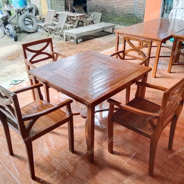 Jual RAY meja makan cafe resto kayu jati 4 kursi minimalis | Shopee Indonesia