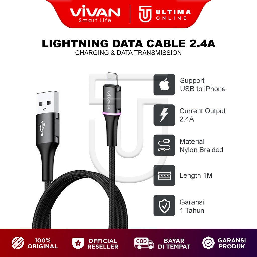 Jual VIVAN Charger iPhone Original Kabel Data iP Lightning Cable Fast ...