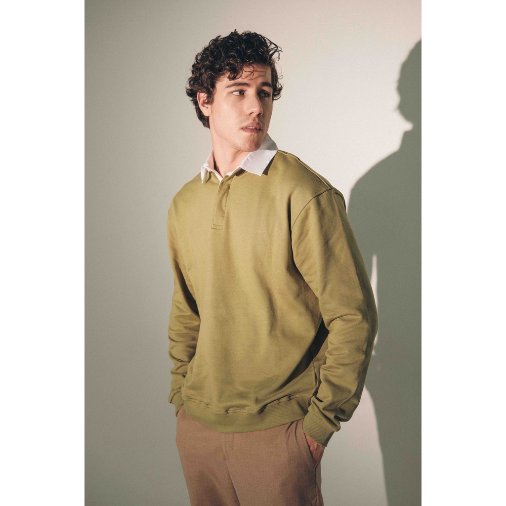 Jual LARUSSO Fleece Rugby Shirt in Olive Green | Shopee Indonesia