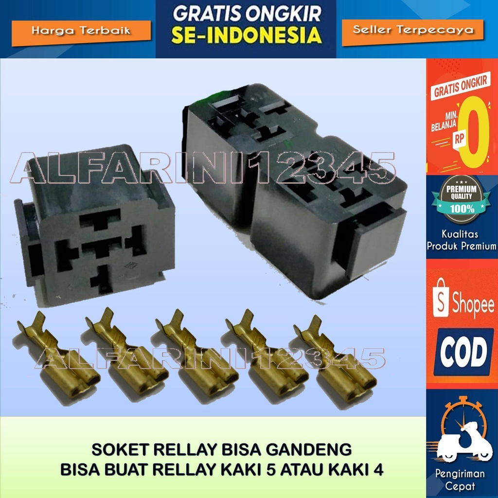 Jual SOKET RELAY GANDENG 4 KAKI DAN 5 KAKI KOMPLIT SKUN WARNA HITAM ...