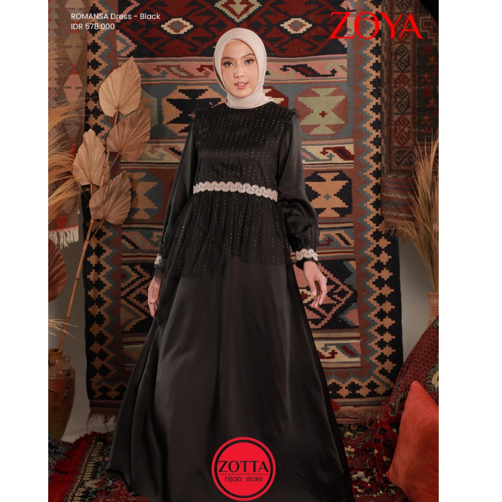 Jual ZOYA Gamis Romansa Dress Hitam | Shopee Indonesia