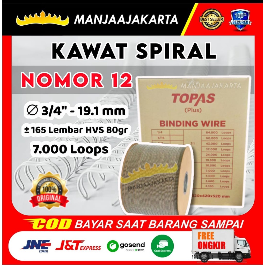 Jual Jilid Buku Spiral Topas plus ukuran 3/4putih Ring Kawat Nomor 12 ...