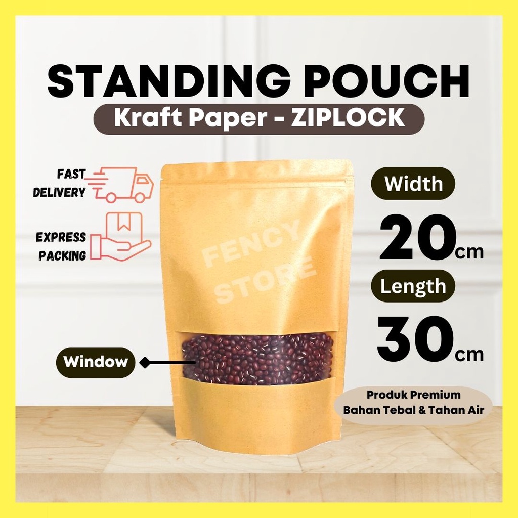 Jual [TERMURAH] PREMIUM Standing Pouch Window Kraft/ Plastik Klip ...