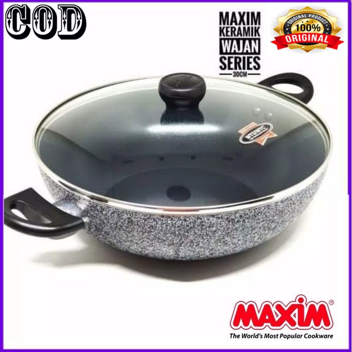 Jual MAXIM CERAMIC WOK 30 CM TUTUP - MAXIM NEOSTONE DEEP WOK PAN STIR ...