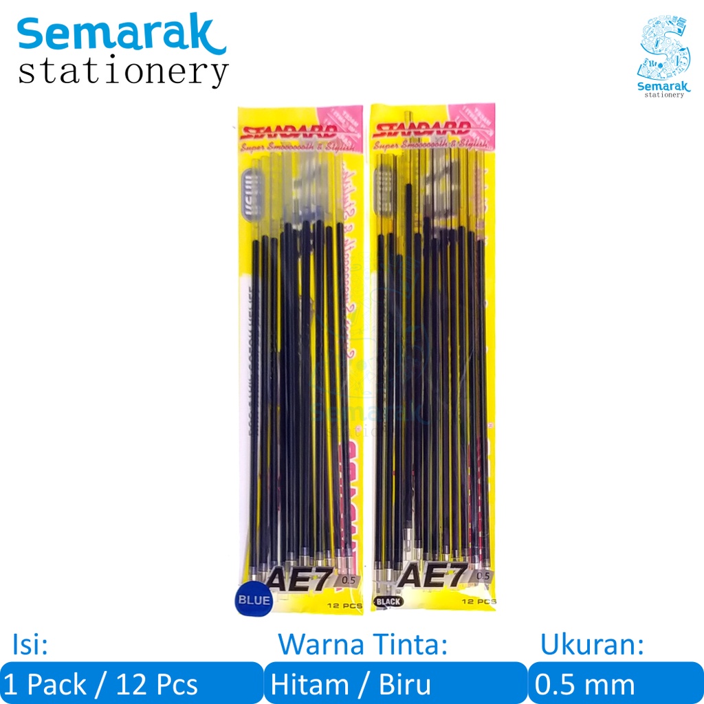 Jual Standard Refill Pen Isi Ulang Pulpen AE7 0.5 - Hitam / Biru [1 Pack / 12 Pcs] | Shopee ...
