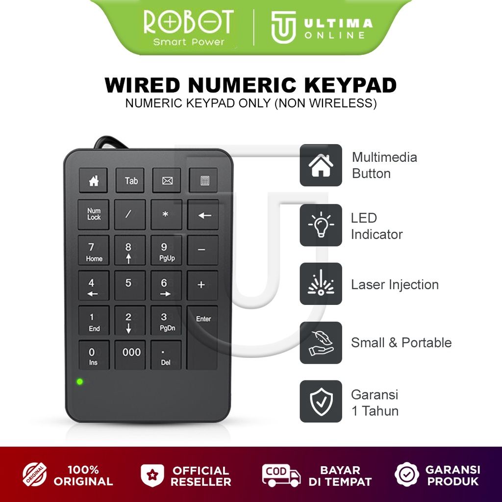 Jual ROBOT Keyboard Numpad Numeric Keypad Wired RK01 USB Numerik ...