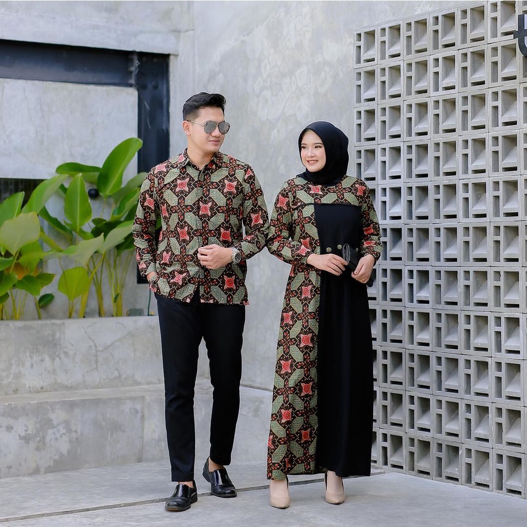 Jual Benang Raja Batik Couple Pria Wanita Kemeja Dan Gamis Motif Bunga ...